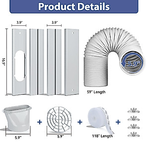 CASSAIO Portable Air Conditioner Window Kit,Seamless Portable AC Window Vent Kit with 5.9" Universal Exhaust Hose Adapter,Adjustable Window Seal Plates for Sliding Window