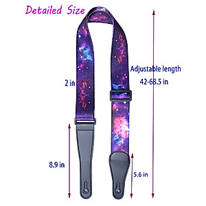 RAUYIVANY Guitar Straps,Beautiful starry sky pattern both ends long leather with strap locks + buttons + 3 picks, adjustable length for acoustic electric and bass guitars accessory