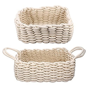 Sewroro 2PCS Cotton Thread Hand-woven Desktop Storage Basket Cotton Woven Storage Basket Sundries Storage Basket (mixed style)