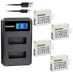 Kastar Battery 4 Pack and LCD Dual Charger for Qumox BAT-412 & SJCAM SJ500X Elite SJCAM SJ6000 SJCAM SJ7000 SJCAM SJ8000 SJCAM SJ9000 Pruveeo DV200 Waterproof Sports Action Camera with WiFi, 4K Video