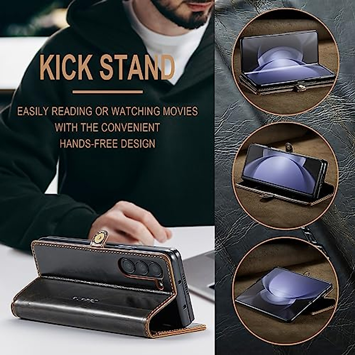 Peenpunk for Samsung Galaxy Z Fold 5 Wallet case, Leather Galaxy ZFold5 Wallet Case with Card Holder Flip Kickstand Magnetic Folio Cover (Brown)