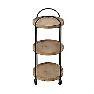 The Urban Port 23-Inch Wood Bar Cart with 3-Tier Storage Trays and Metal Frame, Brown and Black