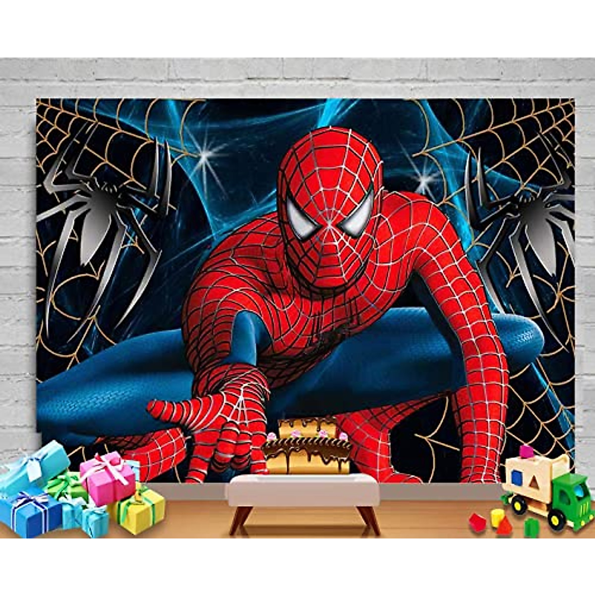 REAGTUGHT 7x5ft Superhero Spiderman Photography Backdrops Superhero Super City Decoration Boys Kids Birthday Party Banner Photo Background Baby Shower Cake Table Studio Booth Props