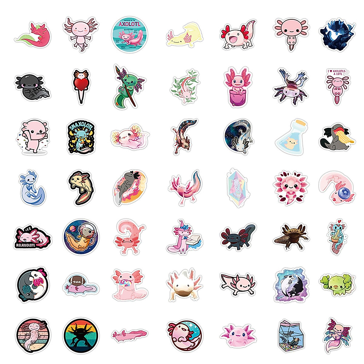 Cute Axolotl Stickers Axolotl Stuff Gifts for Kids Adults, Kawaii Stickers 50PCS Kechup Vinyl Waterproof Animal Stickers for Water Bottles Luggage Laptop