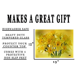 Flower Yellow Daffodil Floral Kitchen Glass Cutting Board Decorative Gift For Mom Daffodil Bouquet Design