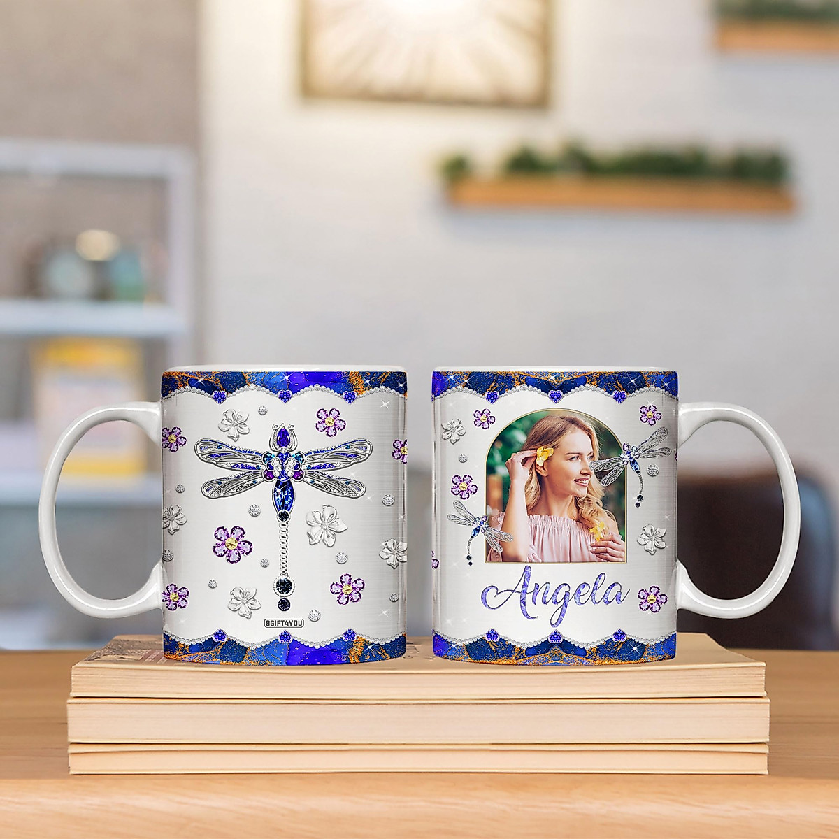 White Ceramic Coffee Mug Photo Mugs Personalized Picture Dragonfly Custom Name Birthday Gifts For Women Friends Mom Novelty Cup Table Desk Accessories Jewelry Style 11 and 15 Oz