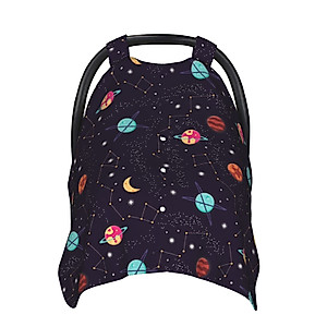 Rutiea Planets and Stars Car Seat Cover for Babies, Peekaboo Opening Minky Carseat Canopy Stroller Cover for Newborn, Mom Nursing Breastfeeding Covers, Blanket for Infant Toddler