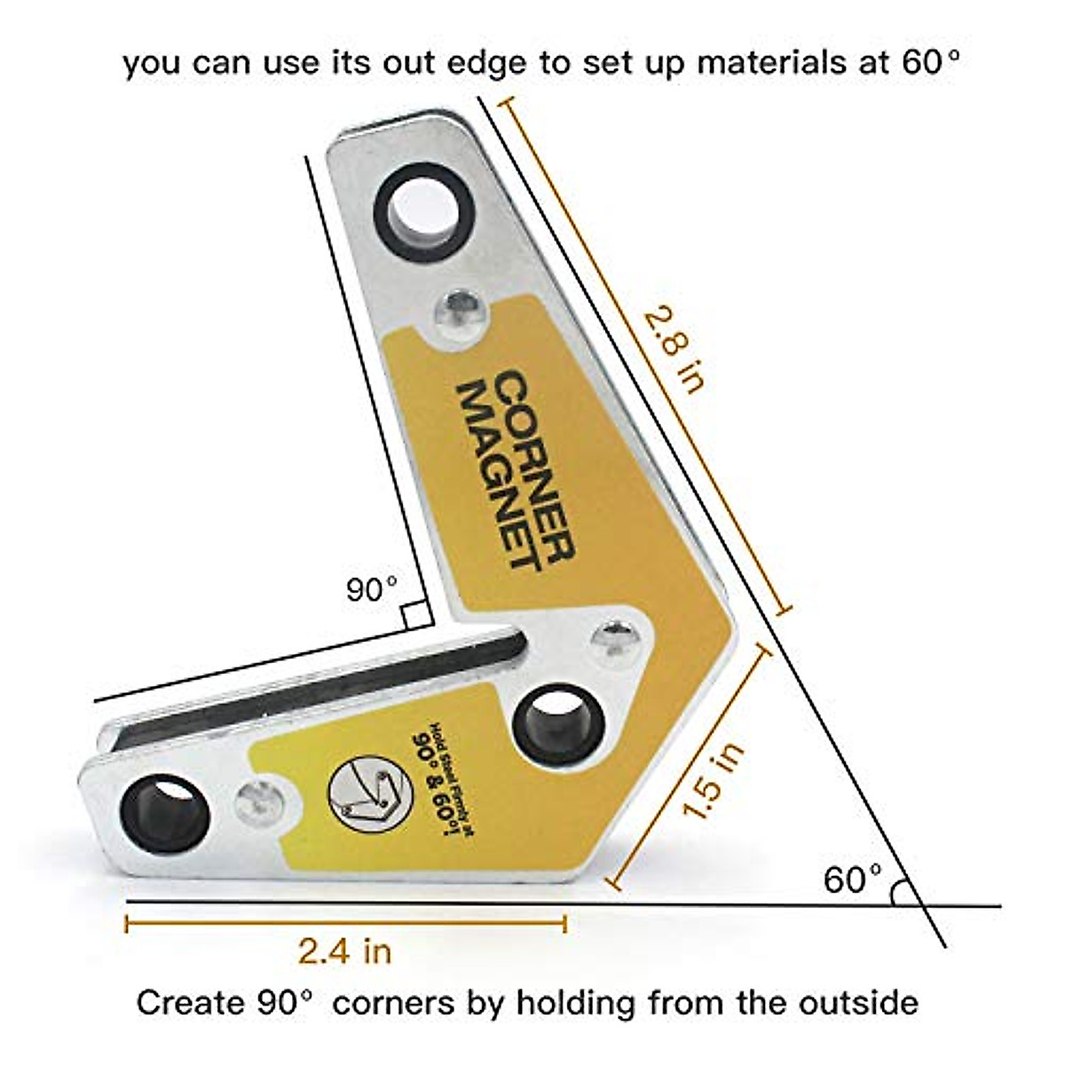 Handook Welding Magnetic Holder Corner, 2 Pack Welding Magnet, Welding Accessories and Tools, 120°, 90° & 60° Angle Setting