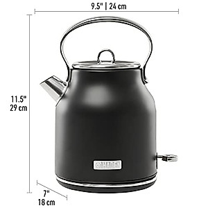 Haden 75095 Heritage 1.7 Liter Stainless Steel Body Countertop Retro Electric Kettle with Auto Shutoff & Dry Boil Protection, Black/Chrome