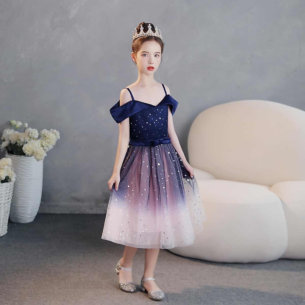 Fancy Purple Dress for Girls 5T 6T Sparkle Rainbow Birthday Party Pageant Ball Gowns 5-6Years