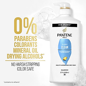 Pantene Classic Clean Shampoo Twin Pack, Pro-V Nutrients for Dry, Color-Treated Hair, Healthy Looking Hair Every Wash, Antioxidant-Rich, 27.7 Fl Oz Each + Miracle Rescue Shot (0.5 Oz)