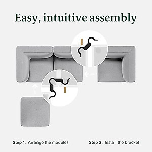 Zinus Luca Reversible Chaise Sectional Sofa, Modern Style, Flexible Modular Design, Easy Tool-Free Assembly, Grey