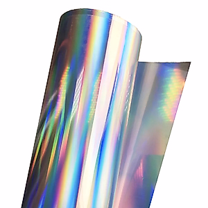 Lypumso Holographic Laser Silver Vinyl Wrap, Chrome Metallic Car Wrap Vinyl Self Adhesive Decal Sticker Air Release Stretchable Glossy Film Vinyl Sheet for Cars Motorcycles Exterior Interior 1ft x 5ft