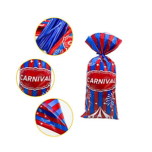 Jayomoli Carnival Circus Holiday Plastic Bags, 100pcs Cellophane Treat Bags Popcorn Bag, Candy Cookie Wrapping with Twist Ties for Party Favors Supply