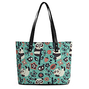 Womens Handbag Panda Patterns Leather Tote Bag Top Handle Satchel Bags For Lady