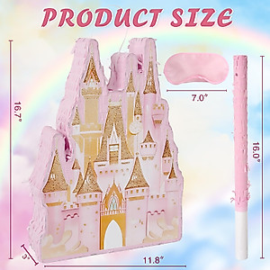 Princess Castle Pinata - Pink Castle Pinata with Blindfold and Bat for Girls Kids Princess Theme Birthday Party Game Decorations (16.7”x11.8”x3”)