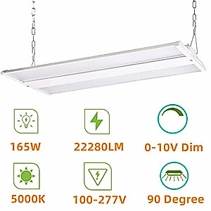 165W LED Linear High Bay Light Fixture, 2FT 22280LM(135LM/W) 5000K Daylight LED Workshops Light,100-277V, 0-10V Dimmable UL/DLC Warehouse Lighting for Exhibition Hall, Supermarkets, 5 Years Warranty