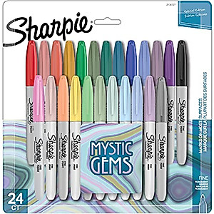 SHARPIE Permanent Markers, Fine Point, Featuring Mystic Gem Color Markers, Assorted, 24 Count