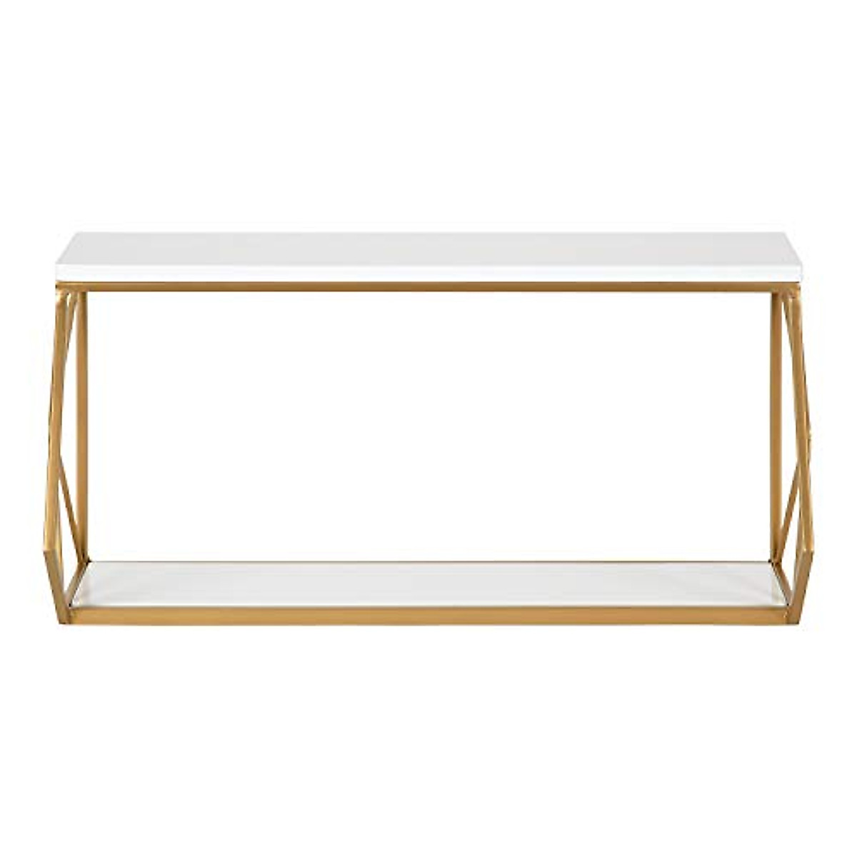 Kate and Laurel Brost Glam Wall Shelf, 22 x 8 x 10.25, White and Gold, Modern Geometric Floating Shelves for Wall