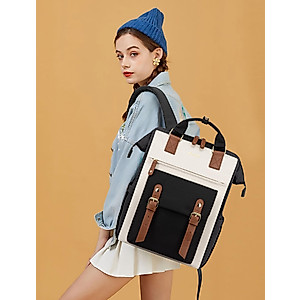 LOVEVOOK 17 Inch Laptop Backpack For Women Work Large Travel Backpack Purse, Nurse Bag College Backpack, Teacher Doctor Business Laptop Bag, Waterproof Wide Open Computer Back pack, Black-Beige-Brown