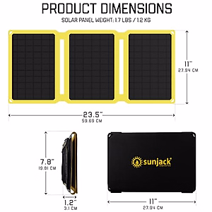 SunJack 25 Watt Foldable IP67 Waterproof ETFE Monocrystalline Solar Panel Charger with USB-C and USB-A for Cell Phones, Tablets and Portable for Backpacking, Camping, Hiking and More