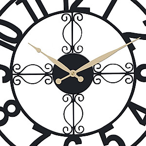 UMEXUS Outdoor Indoor Retro Wall Clock Waterproof, 18Inch Iron Metal Cut Out Large 3D Decorative Silent Non Ticking Wall Clock for Living Room, Patio, Garden, Office, Home Decor (Black)