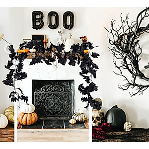 RECUTMS Black Leaf Garland 2PCS 5.7 FT Halloween Garland Fall Leaf Garland Artificial Hanging Black Maple Autumn Vine Leaf Fall Decor Black Maple Garland Black Leaf Halloween Home Decor