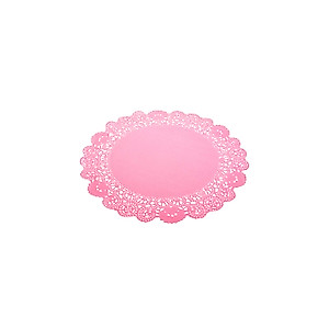 Restaurantware Pastry Tek 12 x 12 Inch Lace Doilies 100 Decorative Tableware Placemats - Disposable Round Pink Paper Table Doilies For Birthdays Or Weddings Table Decor