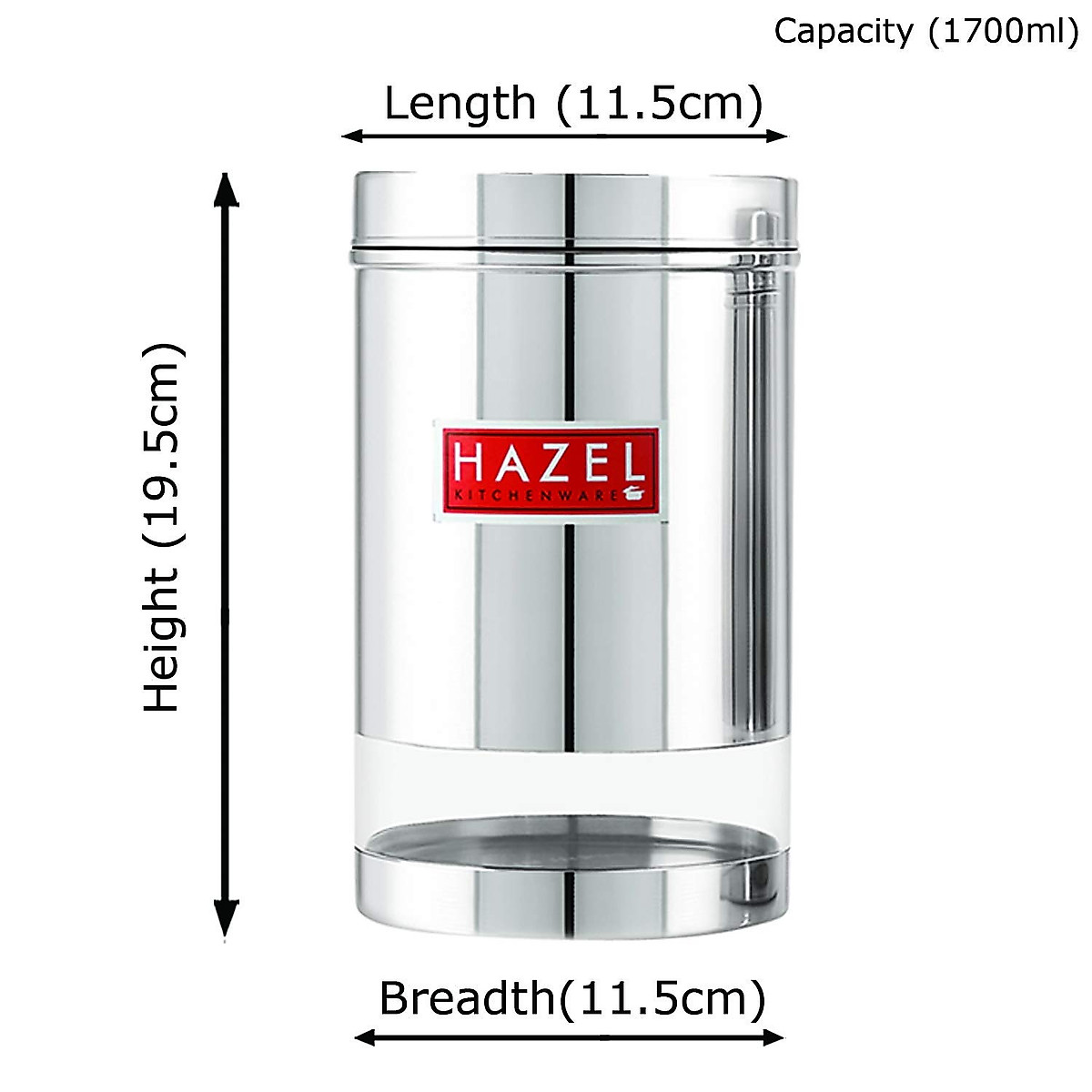 HAZEL Stainless Steel Transparent Glossy Finish See Through Container, Silver, Set of 2, 1700 Ml