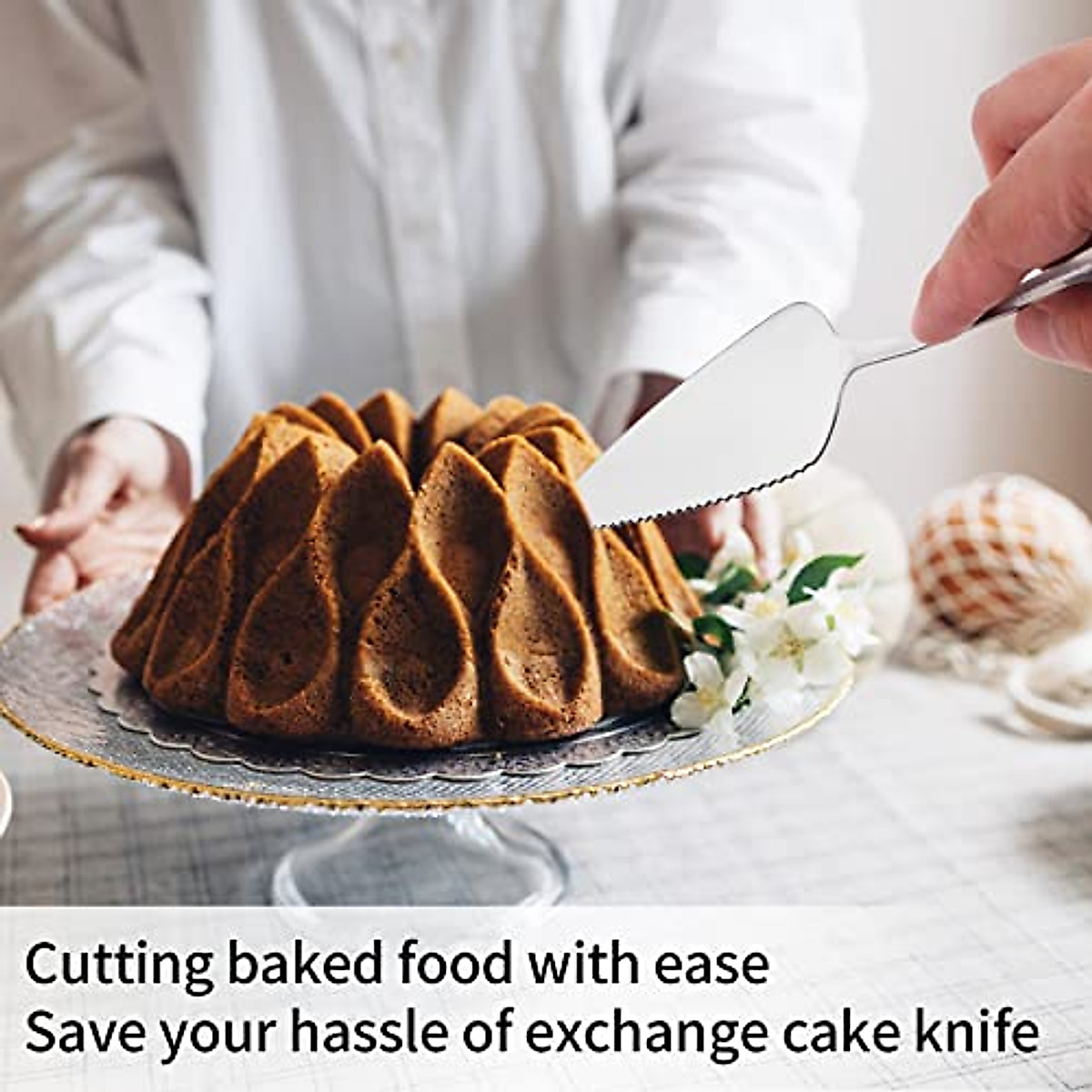 10 Pack Stainless Steel Cake Server, Stainless Steel Pie Machine Cake Rack Handle Scraper Slot Pizza Machine Cutting Knife Professional Shovel Server by sansheng