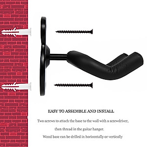 WOGOD Guitar Wall Mount Hangers 3 Pack, Guitar Style Wall Holders Hooks Stands for Acoustic Electric Bass Classical Ukulele Guitars