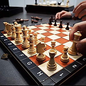 THPT Unique Wooden Chess Set Magnetic Chess Set Portable Folding International Chess Set Handmade Chess Pieces Double Rear Chess Board Board Games