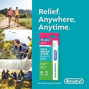 Benadryl Extra Strength Anti-Itch Relief Stick, Bug Bite Itch Relief, Diphenhydramine HCl Topical Analgesic & Zinc Acetate Skin Protectant, Great for Camping Essentials, 0.47 fl oz (Pack of 3)