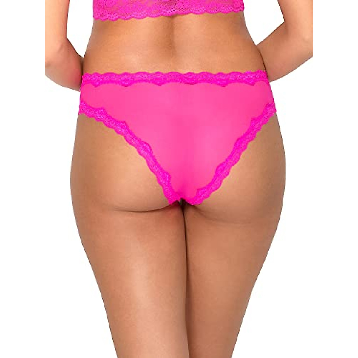 Smart & Sexy Women's Lace Trim & Mesh Panty 2 Packs Sexy Thongs & Cheeky Bikinis, Electric Pink/Black Hue, 7
