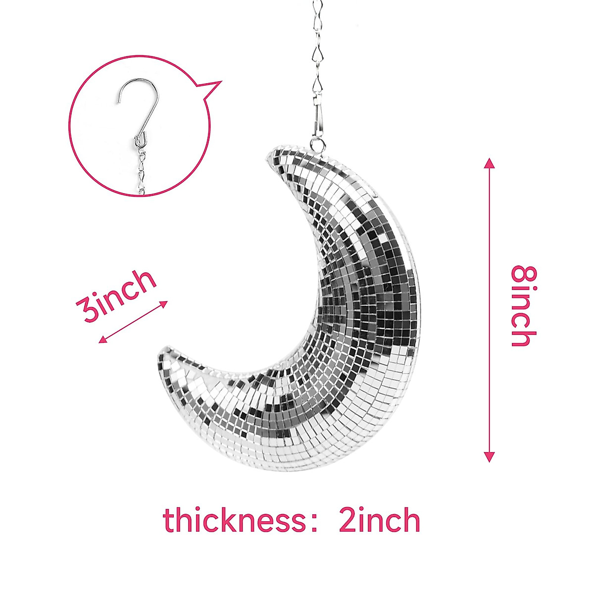 Valentines-Day Gift Disco Ball Moon-Shaped - Disco Balls Decor for Party,Room,Home,Bar,Hanging Disco Decor Retro-Reflective Disco Ball Lights Funky Home Decor(8 inch)