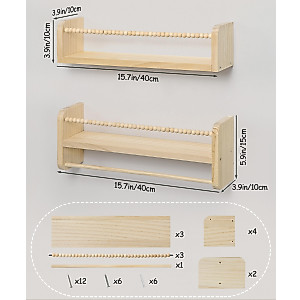 Mazjoaru Nursery Book Shelves for Wall Set of 3, Natural Wood Bookshelves Wall Decor, Small Floating Shelf Organizer for Kids Room, Bedroom, Kitchen Spice Rack