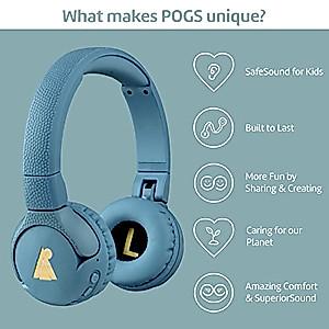 POGS Kids Bluetooth Wireless Headphones | The Gecko | Foldable and Durable Headphones for Kids 3+ with Volume Control, Microphone, Volume Limiter 85 dB | Music-Sharing Function