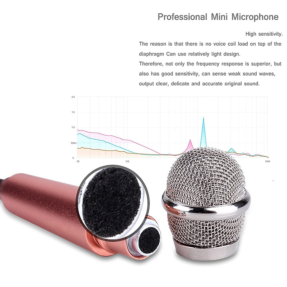 Mini Microphone,Singing Mic Equipment,Beautiful Vocal Quality,Mini Type Space Saving,Metal Frothing Process,3.5mm Audio Connector,Suitable for Laptop, iPhone, Android Phone (Golden)Auxiliary