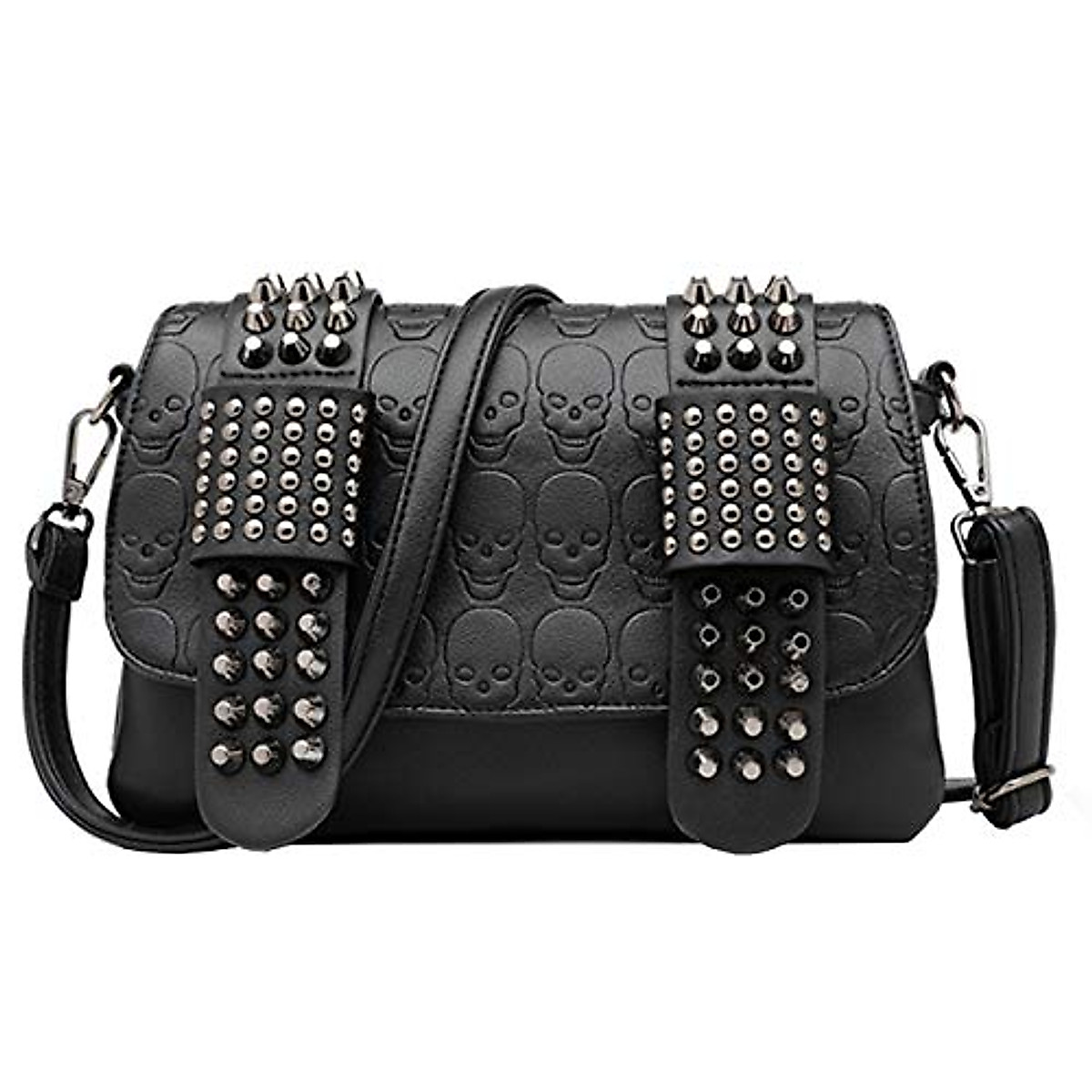 RainboSee Women Punk Skull Shoulder Top-Handle Bag Rivet Purse Handbag Chain Satchel Tote Black