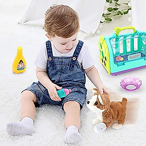15PCS Electronic Vet Set for Kids,Walk and Bark Little Dog Pretend Play Doctor Playset Pet Care Role Play Early Educational Toys for Boys Grils Toddler