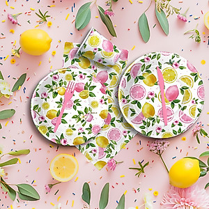 Suhelkit Lemon Party Decorations Tableware For Girls - Lemon Birthday Party Supplies, Plate, Napkin, Cup, Cutlery, Summer Pink Lemon Baby Shower Bridal Shower Table Decorations Dinnerware | 24 Guests