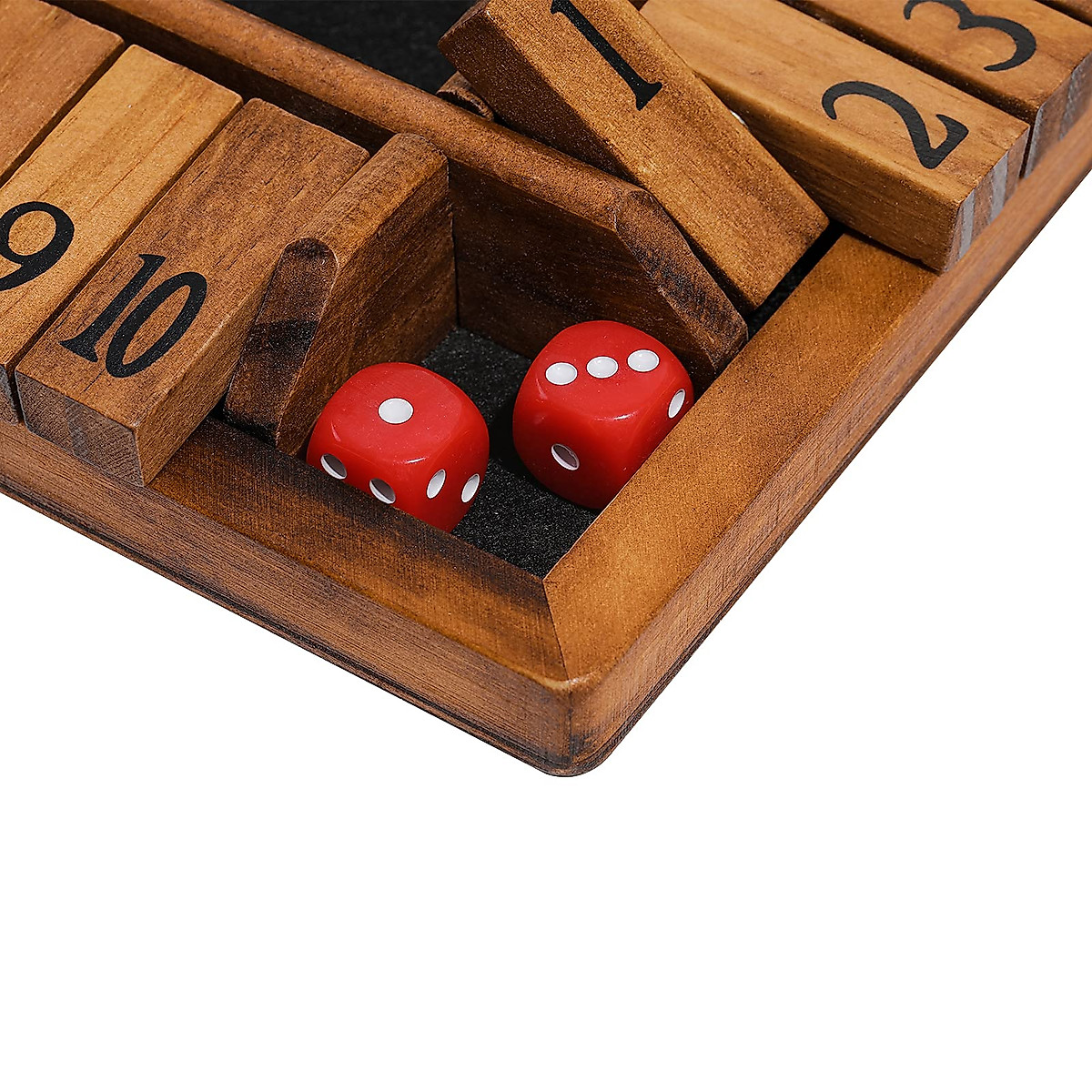 Crobyi Shut The Box Game Wooden for 1-4 Players，Educational & Fun Wooden Board Game with 10 Dice and Shut-The-Box Instructions for Kids & Family, Pub Dice Game for Adults. (12 Inches)