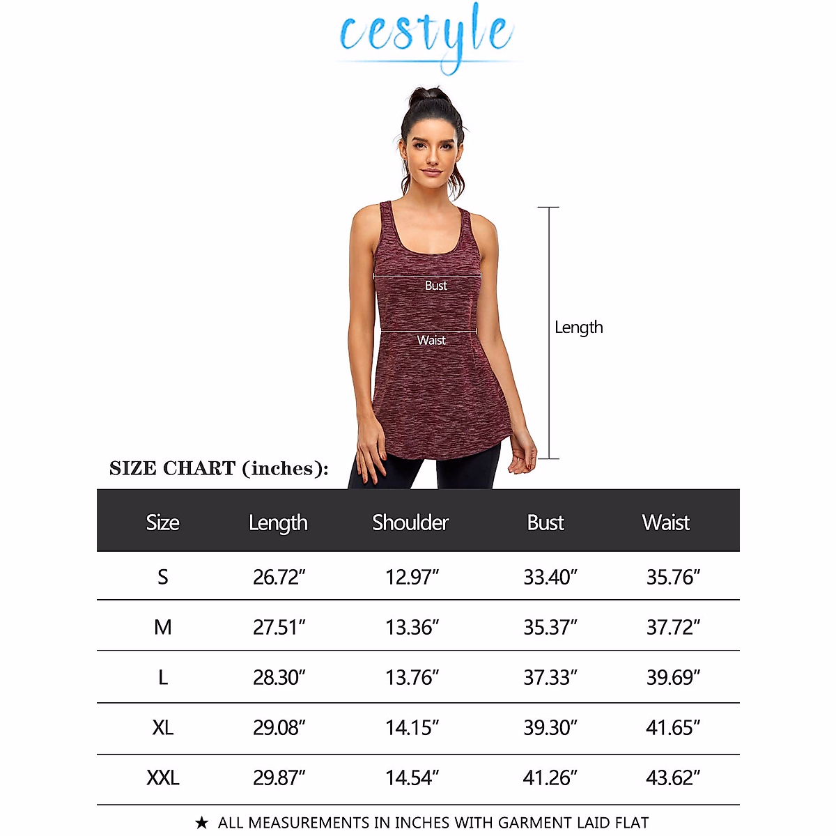 Cestyle Women's Loose Racerback Tank Top with Built-in Bra for Tennis, Golf, Workout - Green, XL