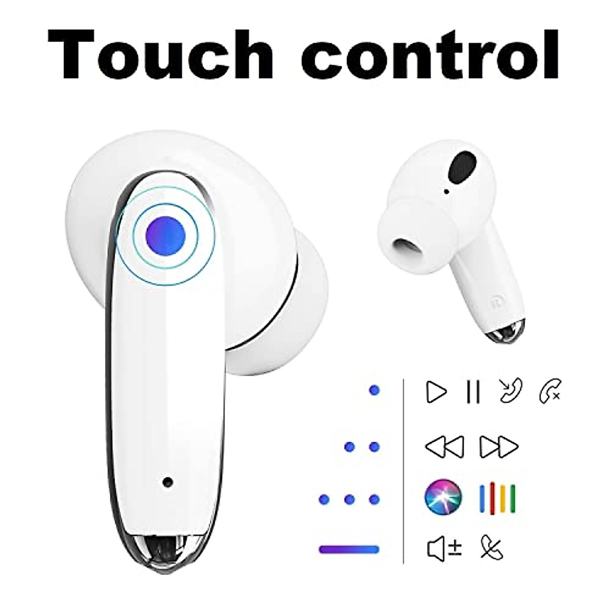 OMK Wireless Bluetooth Earbuds, Wireless Bluetooth Headphones 60H Playback and Wireless Charging Battery Case Waterproof IPX5 Earbuds Bluetooth Stereo Cancelling Earphones for iPhone Android (White)
