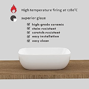 J-FAMILY 14.5'' x 10'' Bathroom Small Vessel Sink Above Counter White Porcelain Ceramic Sink Bowl Small Vanity Sink Lavatory Wash Hand Basin