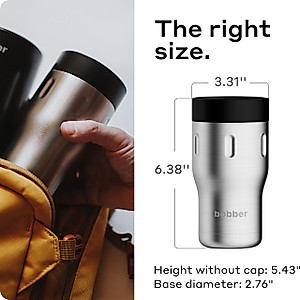 BOBBER - 12 OZ Vacuum Insulated Stainless Steel Portable Travel Coffee Mug With 100% Leakproof Locked Lid (Matte)