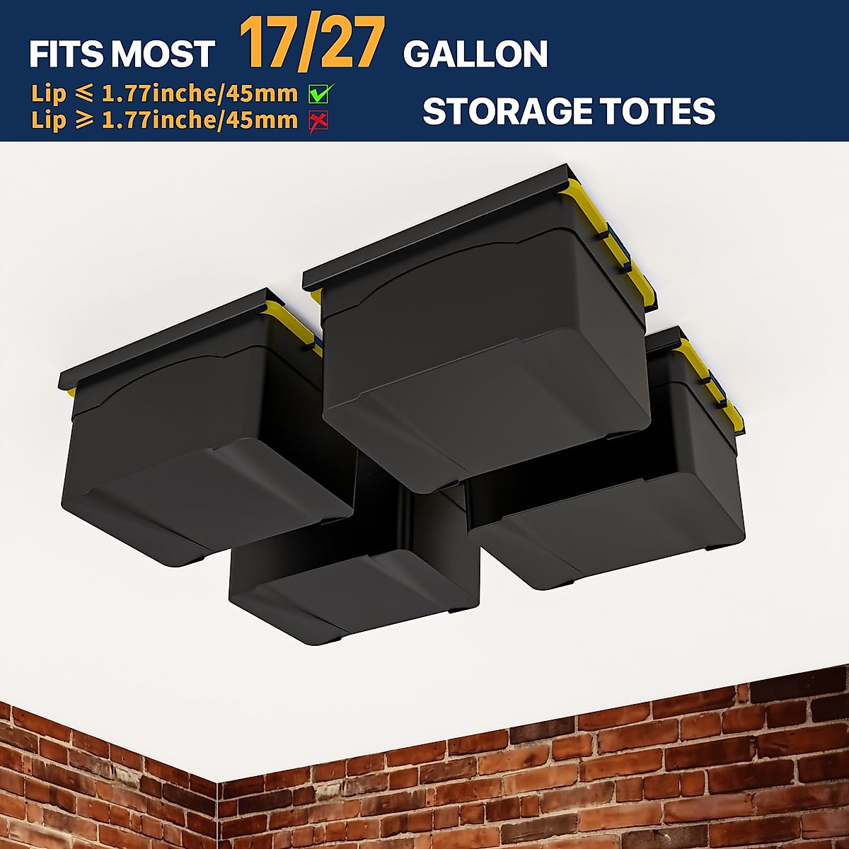 4 Bins Overhead Garage Storage Racks for Utility Bins,Heavy Duty Garage Ceiling Storage Racks,Storage Bin Ceiling Rack System,Tote Storage Rails,Storage Bin Ceiling Rack System,Great Space Saver