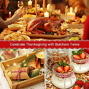 Vivifying Butchers Twine, 328 Feet 2mm Food Safe Cotton Red and White Cooking Twine, Ideal for Trussing Turkey, Roasting, Baking, Bacon, Pumpkin Bread, Festive Holiday Kitchen Use & Gift Wrapping