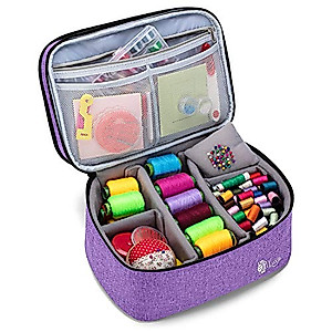 Luxja Double-Layer Sewing Accessories Organizer, Sewing Supplies Organizer for Needles, Thread, Scissors, Measuring Tape and Other Sewing Tools, Large/Purple