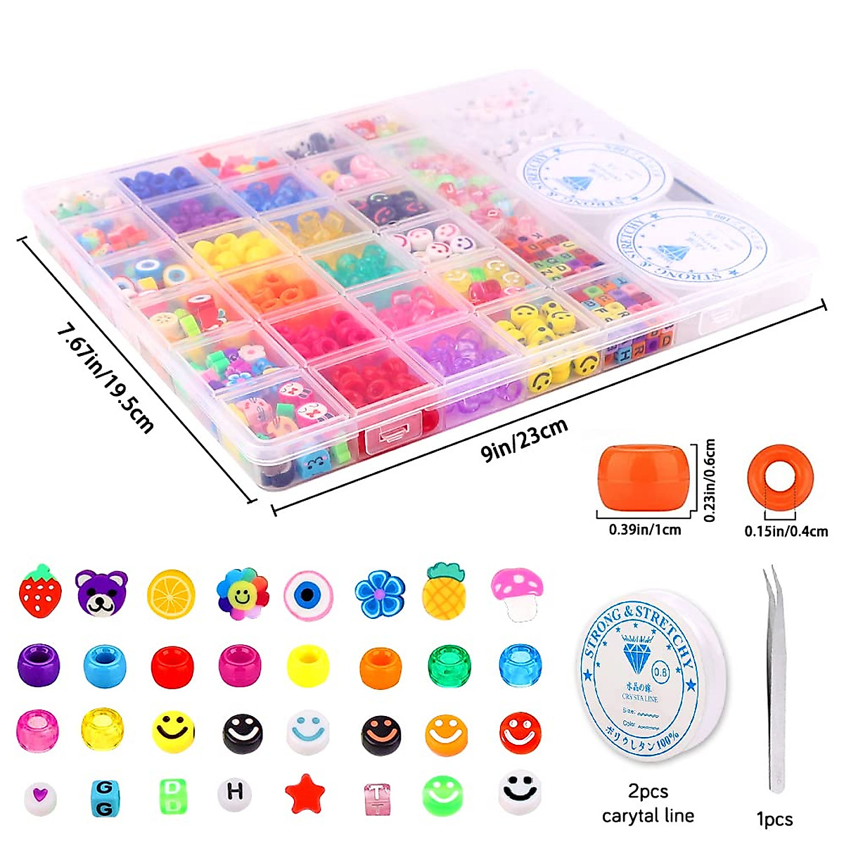 JOICEE Bracelet Making Kit Pony Beads fruite Flower Polymer Clay Beads Smile Face Beads Letter Beads for Jewelry Making, DIY Arts Earring and Crafts Gifts for Girls Age 6 7 8 9 10-12